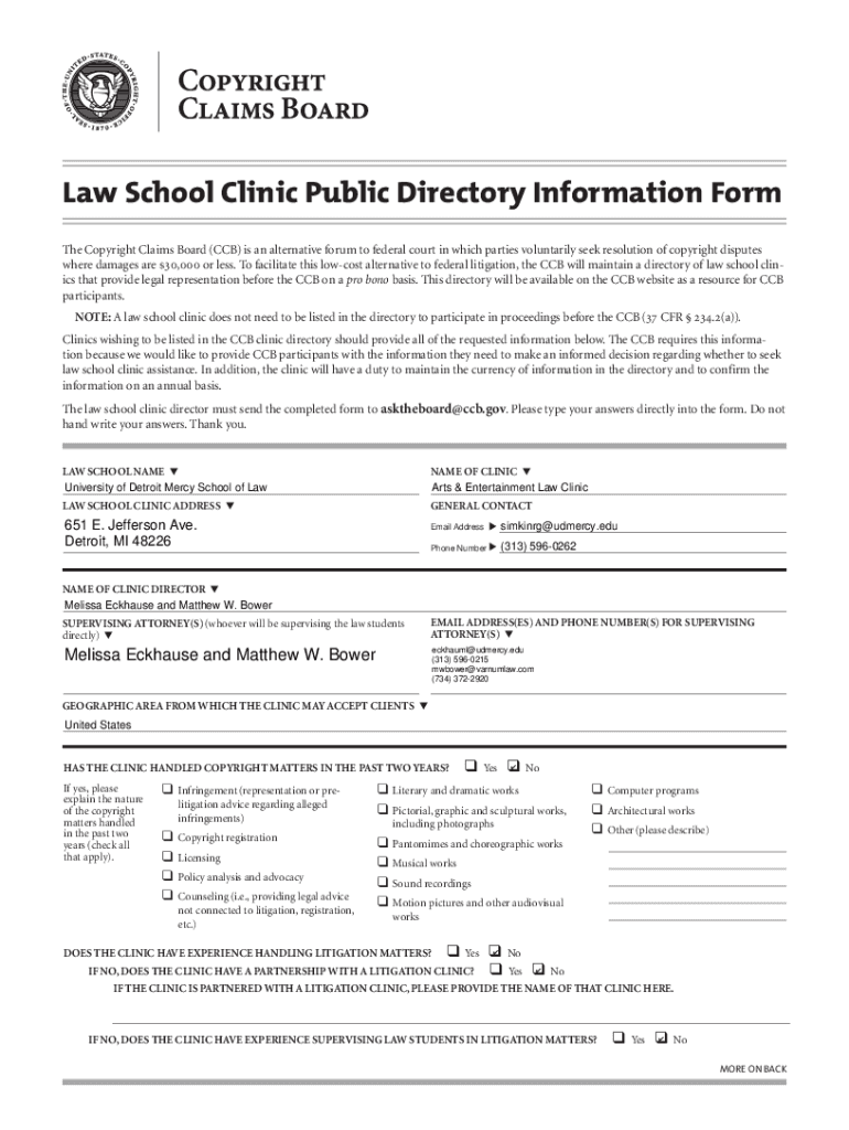 Fillable Online Federal Register :: Copyright Claims Board: Law Student ...