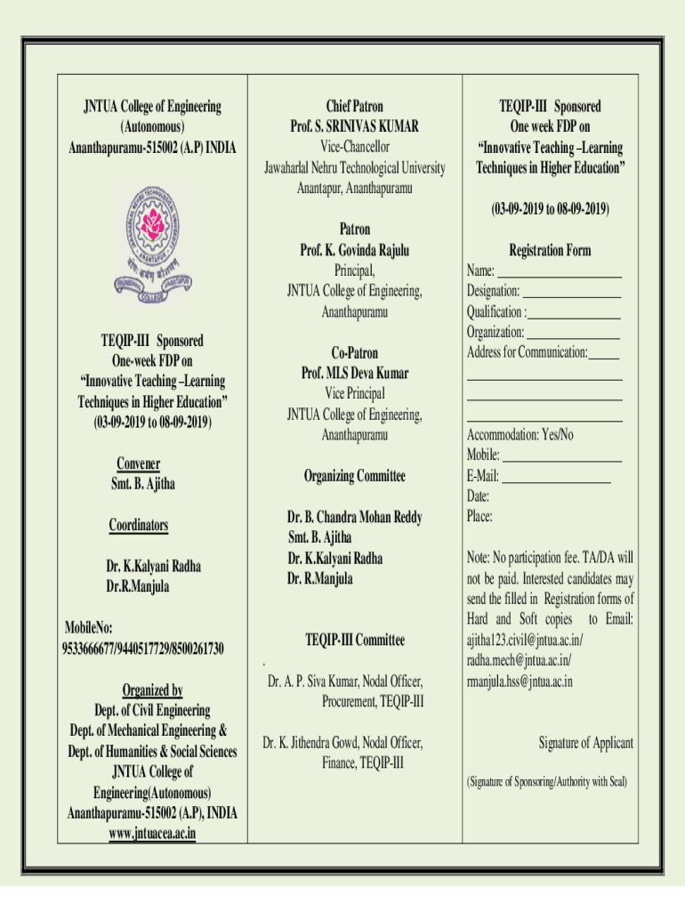 Fillable Online jntuacea ac JNTUA College of Engineering, Anantapur ...