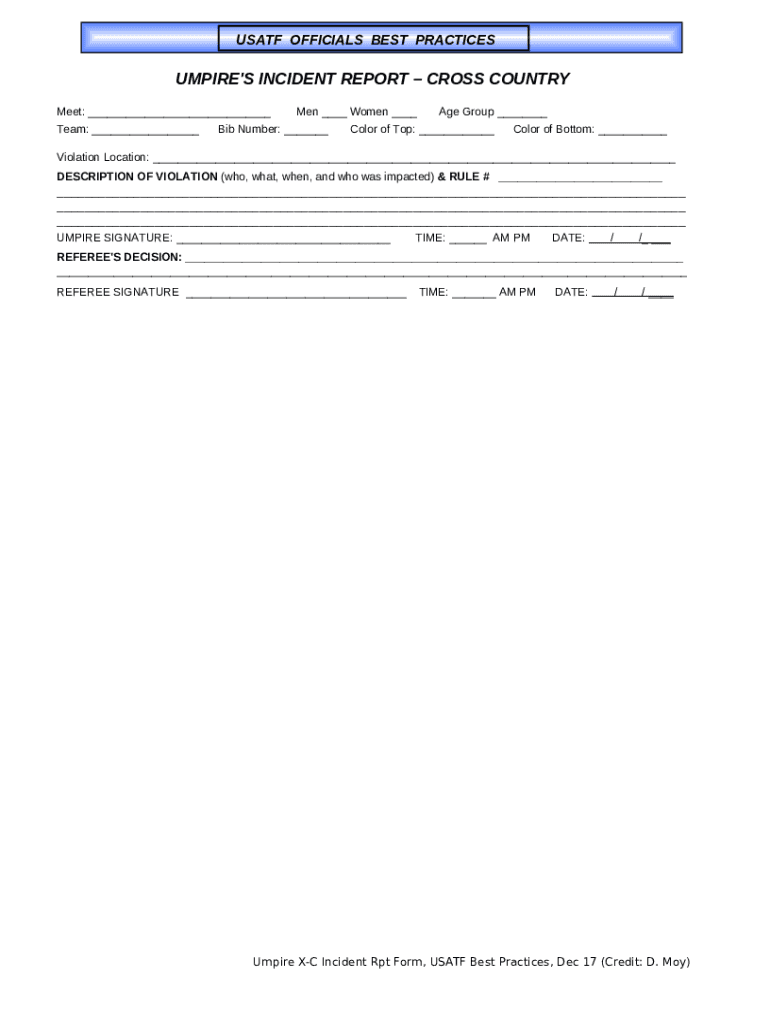 UMPIRE INCIDENT REPORT - legacy.usatf.org Doc Template | pdfFiller