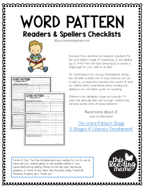 Fillable Online Word Pattern Readers and Spellers Stage 3 - This ...