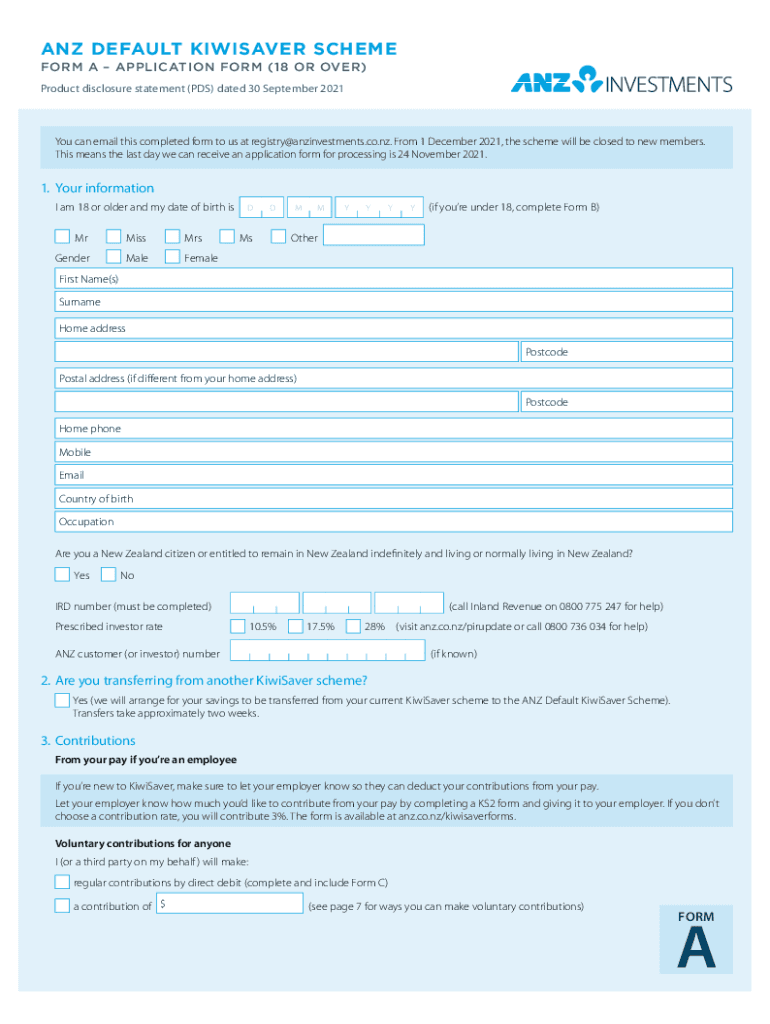 Fillable Online ANZ Default KiwiSaver Scheme Growth FundANZNew Zealand ...