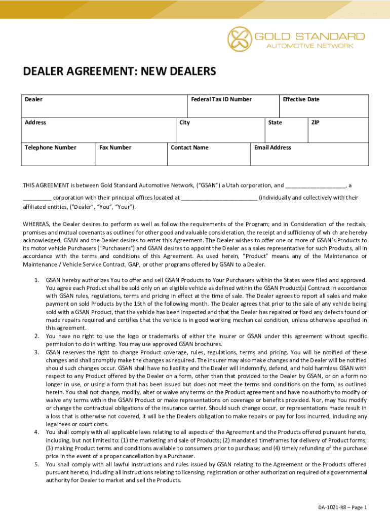 Fillable Online 50+ SAMPLE Dealer Agreements in PDFMS WordDealer ...