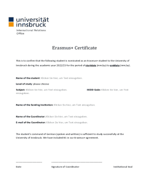 Fillable Online Erasmus+ Certificate Fax Email Print - pdfFiller