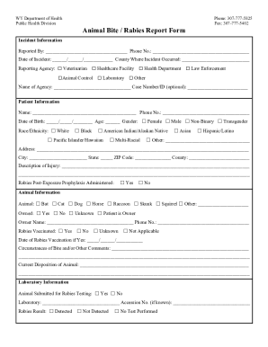 Fillable Online Animal Bite / Rabies Report Form Fax Email Print ...