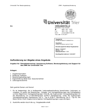 Fillable Online Aufforderung zur Abgabe eines Angebots - Uni Trier Fax ...