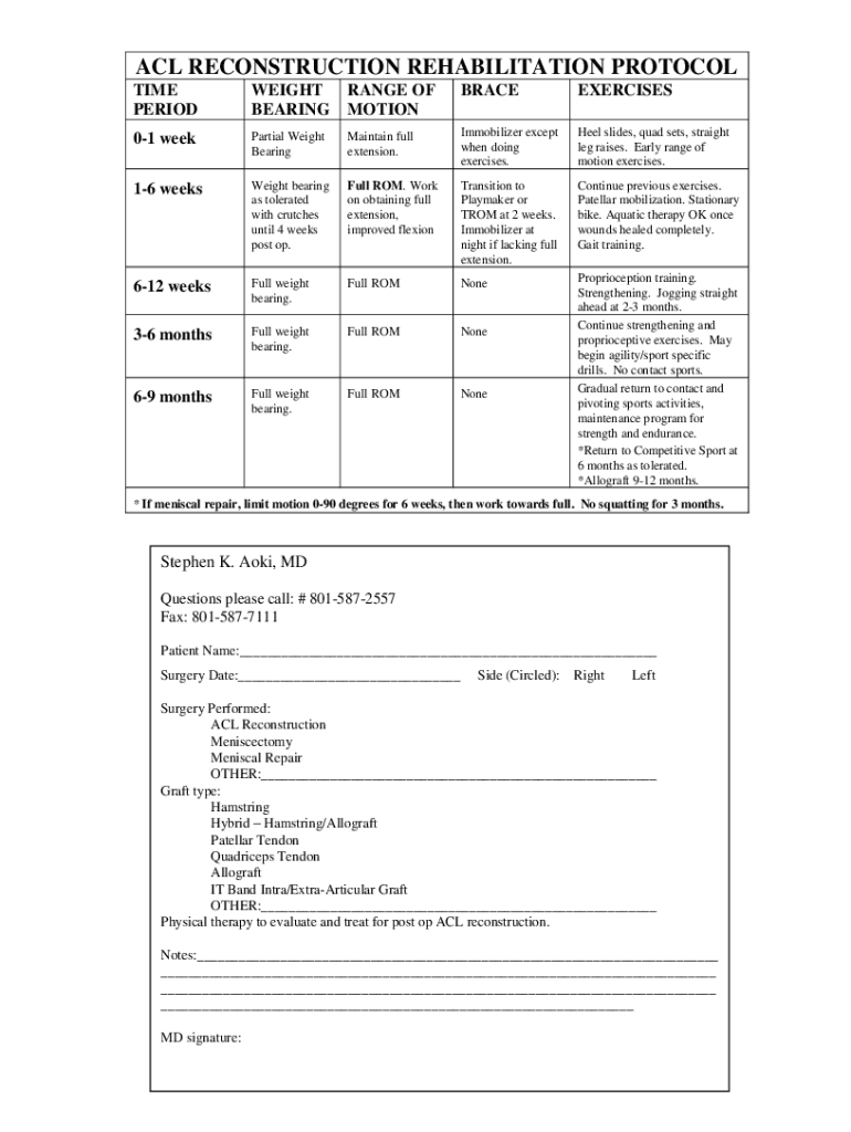 Fillable Online ACL (Patellar Tendon) Rehabilitation Protocol Fax Email ...