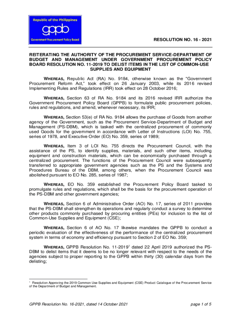 Fillable Online RESOLUTION NO. 16-2020 APPROVING THE CIRCULAR ON THE ...