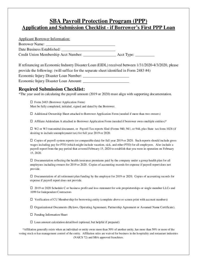 Fillable Online MBC PPP Application Checklist First Draw Fax Email ...