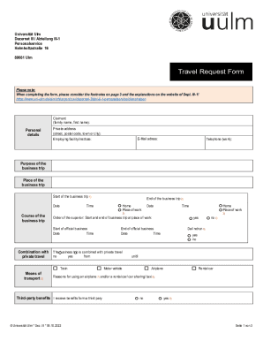 Fillable Online Travel Request Form - Universitt Ulm Fax Email Print ...