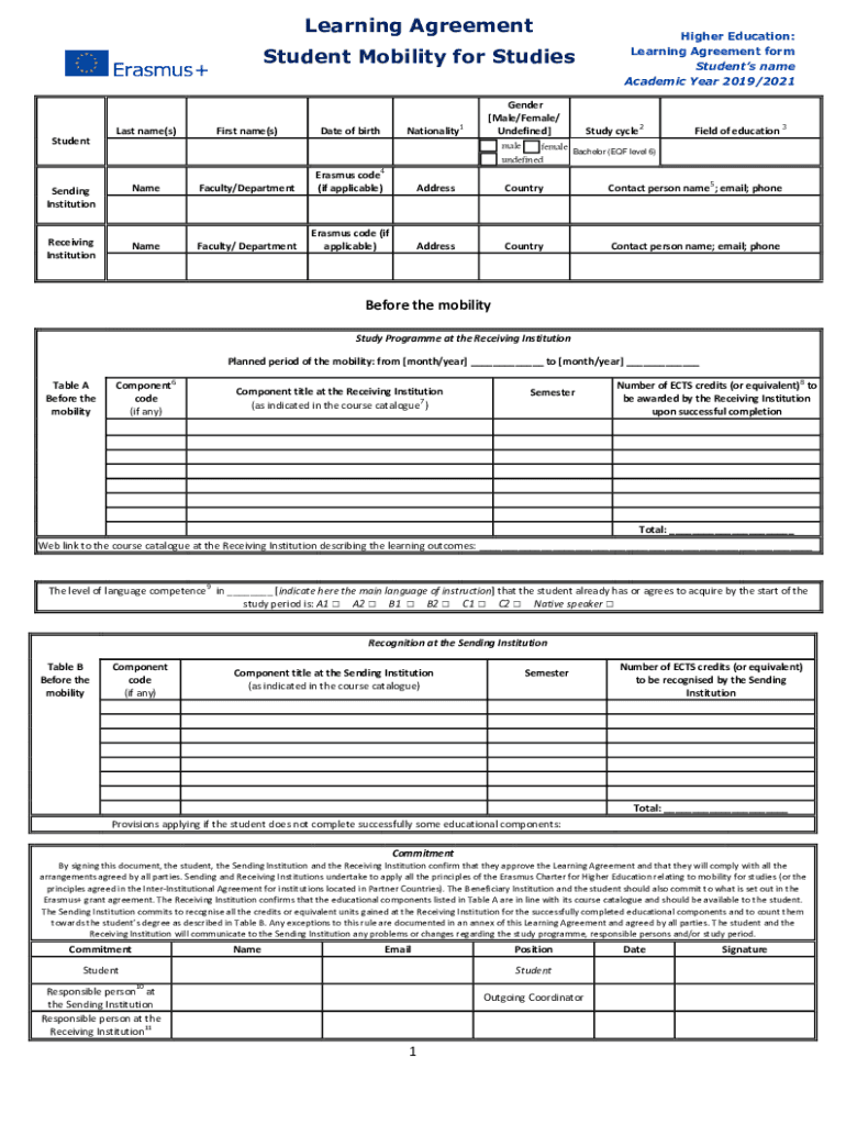 Fillable Online cms.mgt.tum.defileadminmgtLearning Agreement Higher Education: Student Mobility ...
