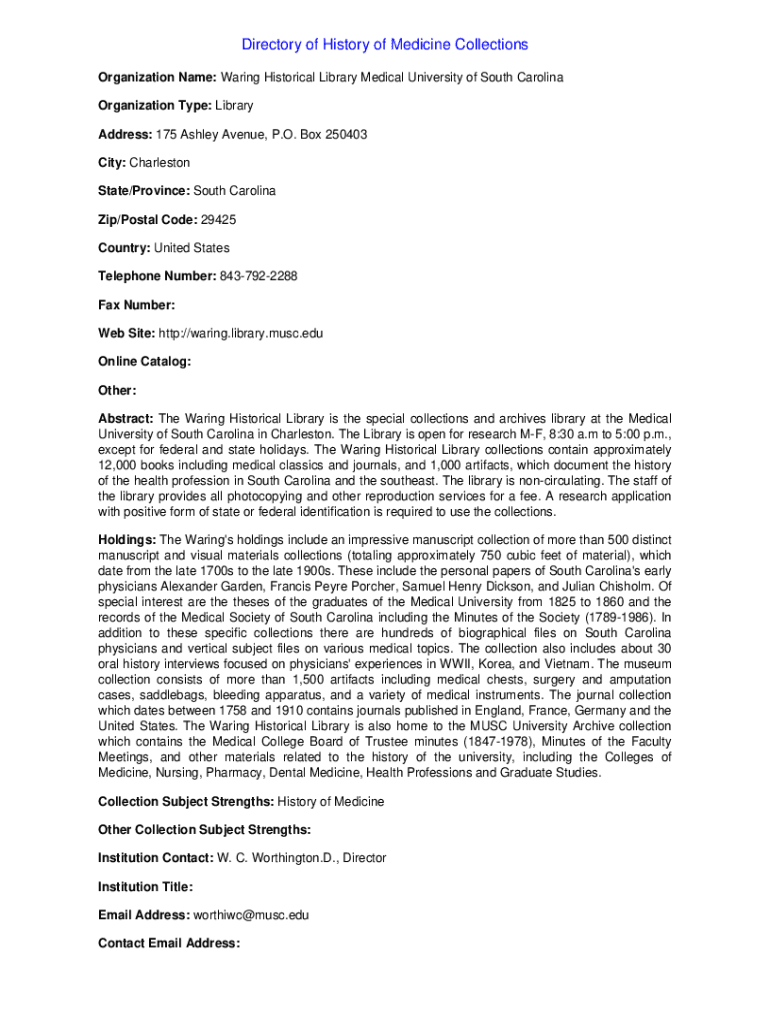 Fillable Online waring.library.musc.eduThe Waring Historical Library ...