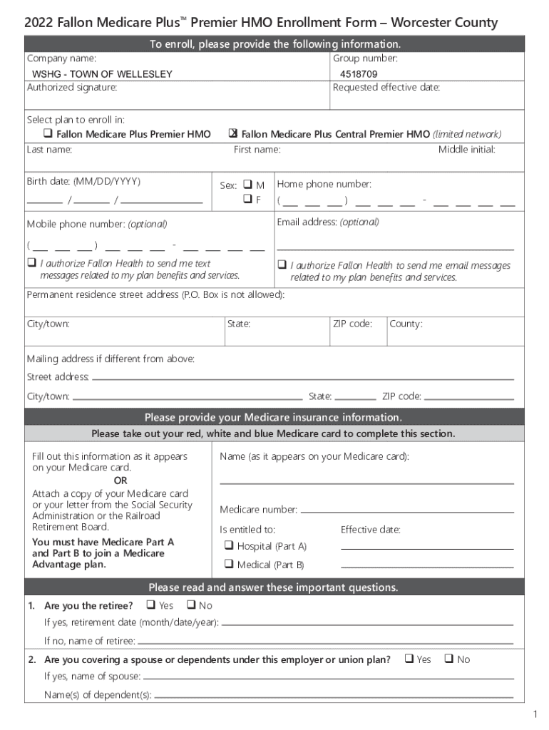 Fillable Online shrewsburyma.govDocumentCenterView2022 Fallon Medicare ...