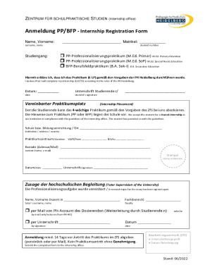Fillable Online Anmeldung PP/BFP - Internship Registration Form Fax ...