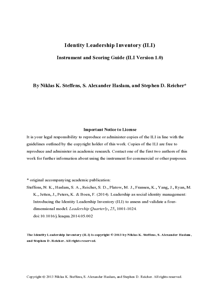 Fillable Online Leadership as social identity management: Introducing ...