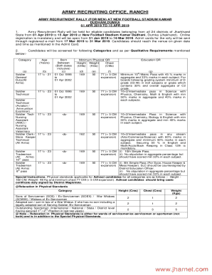 Fillable Online ARMY RECRUITING OFFICE, RANCHI WARNING : TOUTS CANNOT ...