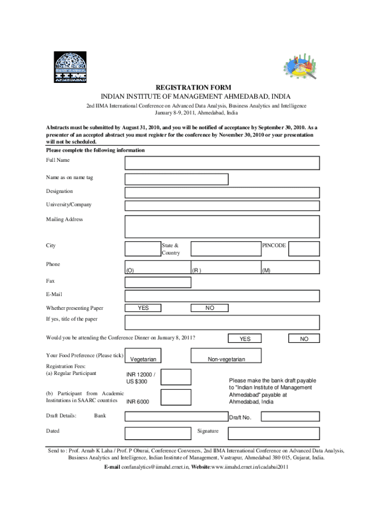 Fillable Online web.iima.ac.inicadabai2011registrationformREGISTRATION FORM INDIAN INSTITUTE OF ...