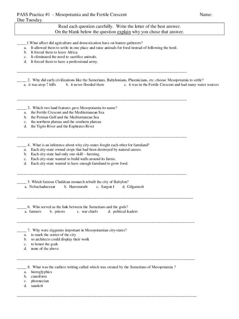 Fillable Online Mesopotamia and Fertile Crescent Lesson Plans Week 1 ...