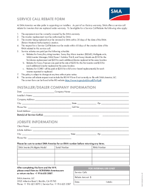 Fillable Online SMA America - Service Call Rebate Form. Serviceformular ...