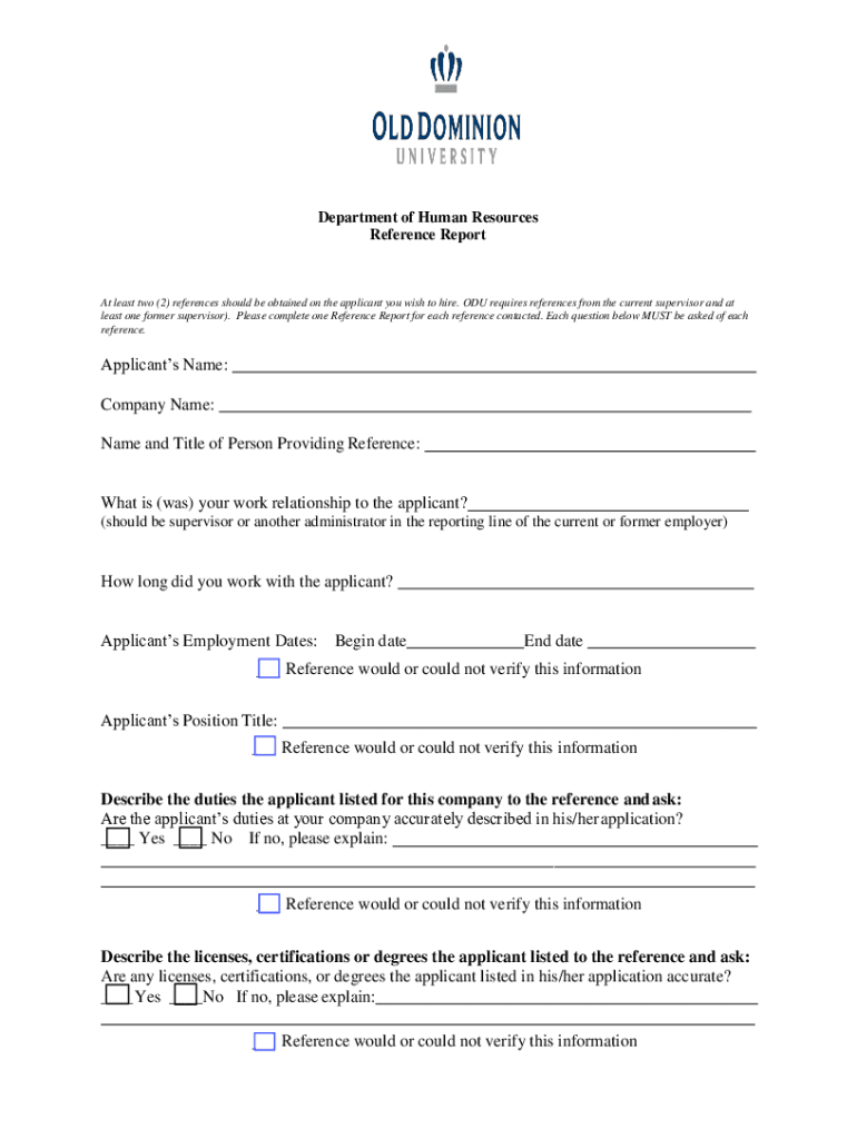 Fillable Online Reference Report Form. Reference Report Form Fax Email ...