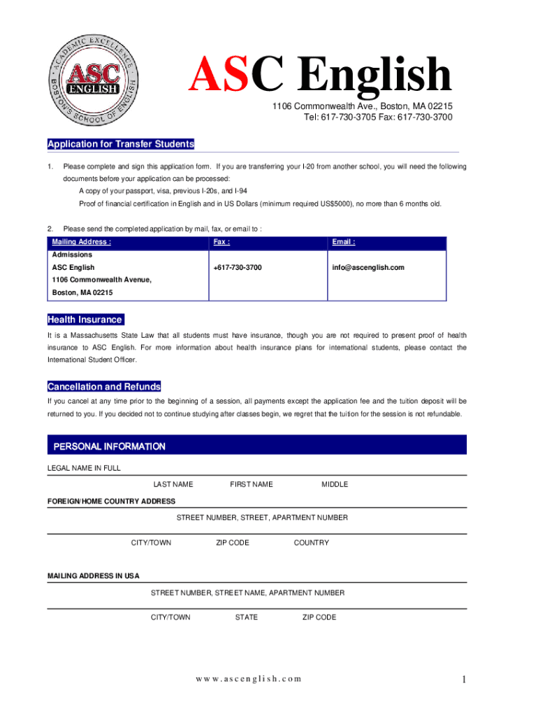 Fillable Online ascenglishboston.comaboutschool-locationsSchool ...