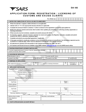 Fillable Online DA 185 APPLICATION FORM: REGISTRATION / LICENSING OF ...