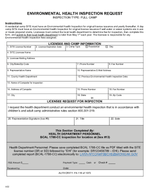 Fillable Online Environmental Health Inspection Request ...