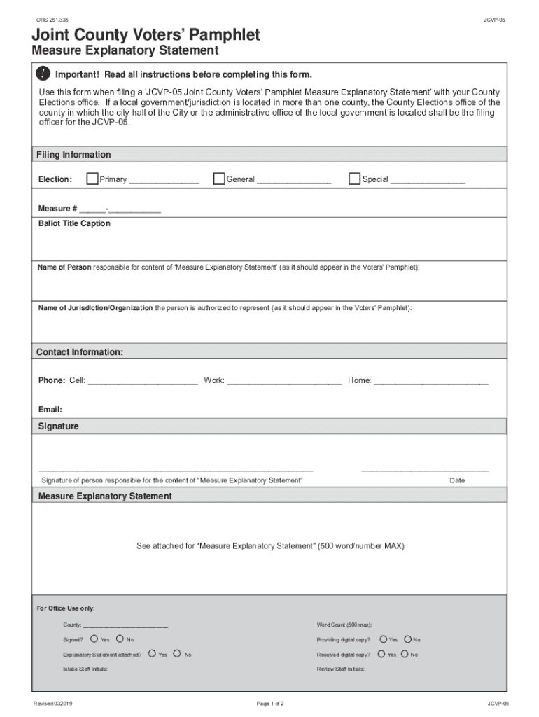 Fillable Online Joint County Voters' Pamphlet Measure Explanatory ...
