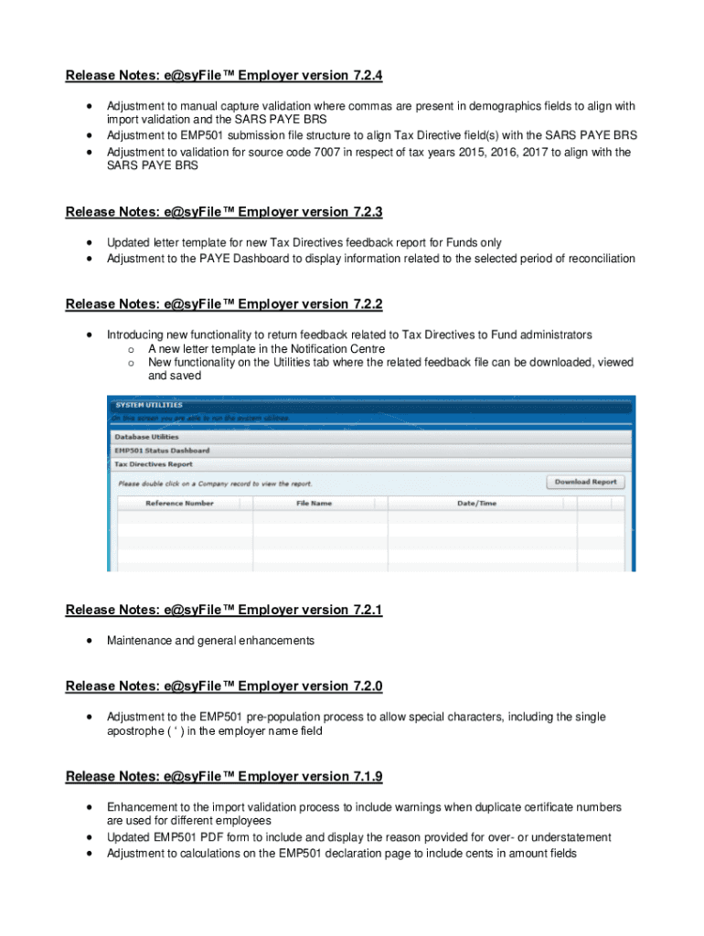Fillable Online Release Notes: esyFile Employer version 7.2Release ...
