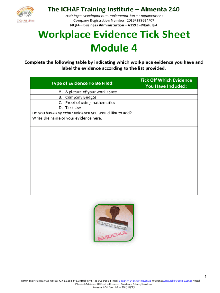 Fillable Online Workplace Evidence Tick Sheet Module 4 Fax Email Print ...
