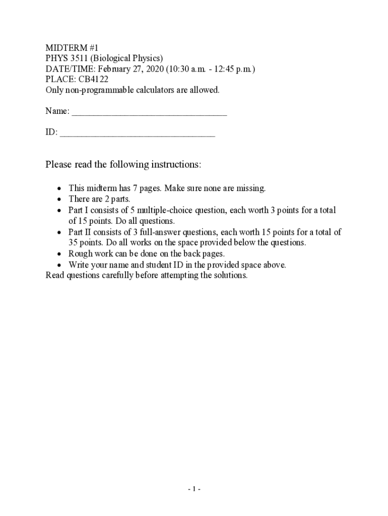 Fillable Online alinhana.lakeheadu.caP3511Physics 3511: Biological Physics - Lakehead University ...