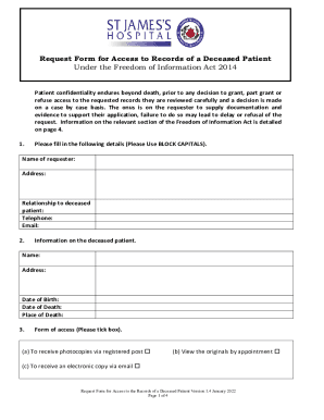 Fillable Online Request Form for Access to Records of a Deceased ...