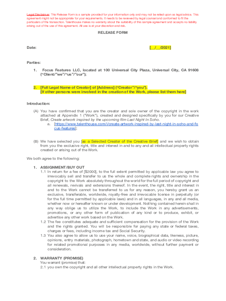 Fillable Online FREE 7+ Sample Legal Release Forms in MS WordPDFA Guide ...