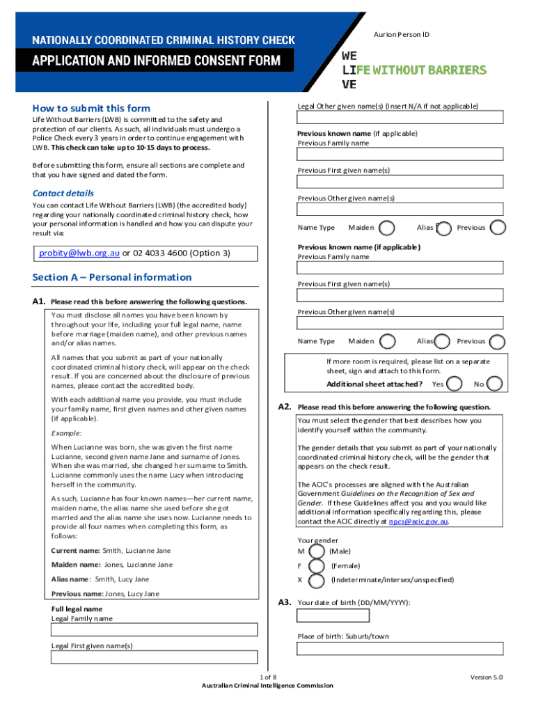Fillable Online POLICE CHECK CHECKLIST - lwb.org.auPOLICE BACKGROUND ...