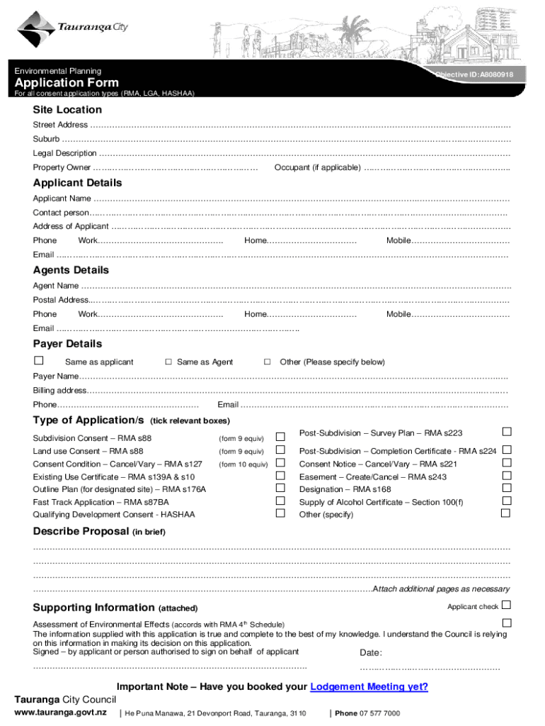 Fillable Online Planning Application Form - Tauranga City Council Fax ...