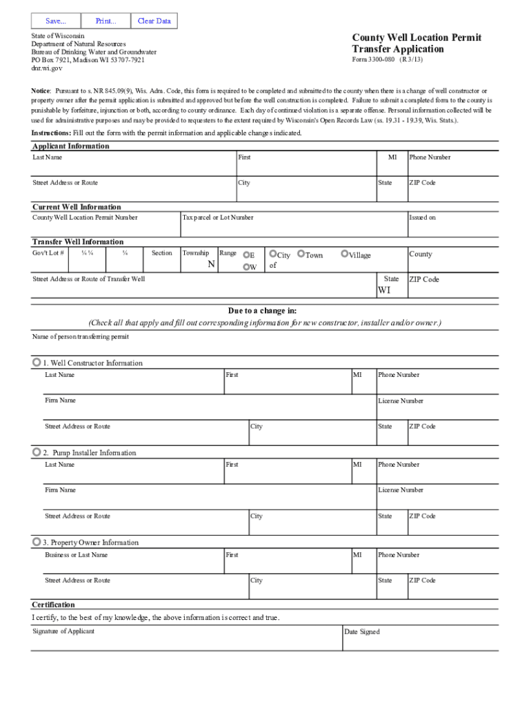 Fillable Online Form 3300-080 County Well Location Permit Application ...