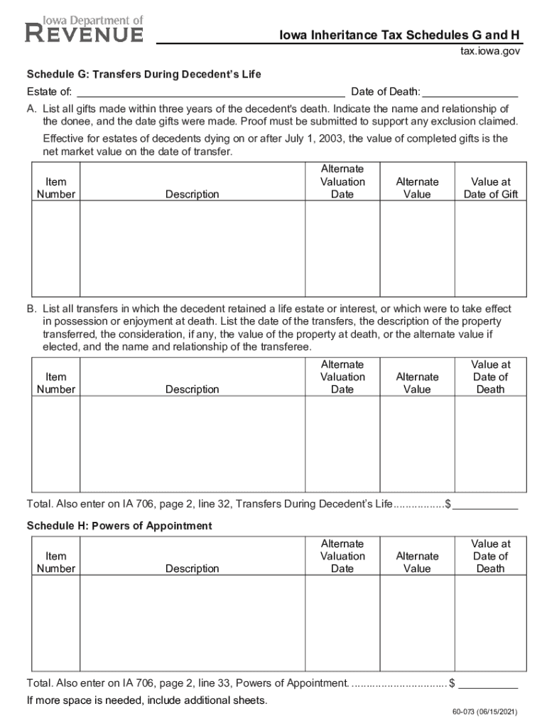 Fillable Online Iowa Inheritance Tax Schedules G And H 60 073 Fax Fillable Online Iowa Inheritance Tax Schedules G And H 60 073 Fax