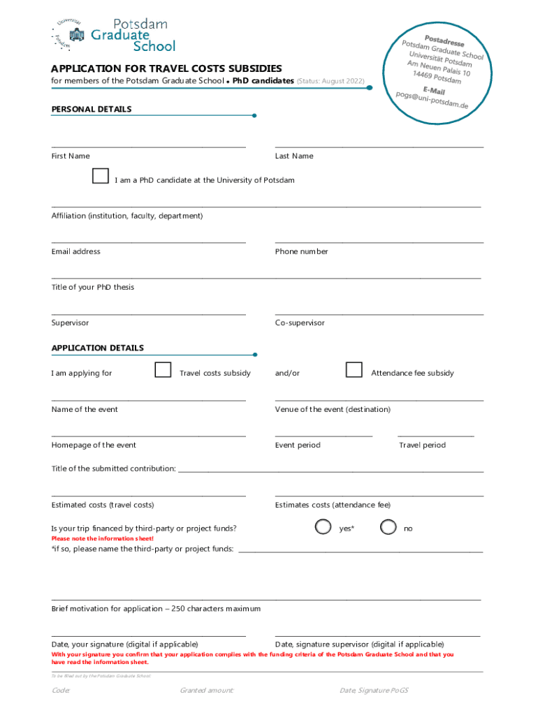 Fillable Online Information on Application Travel Costs Subsidy - uni ...