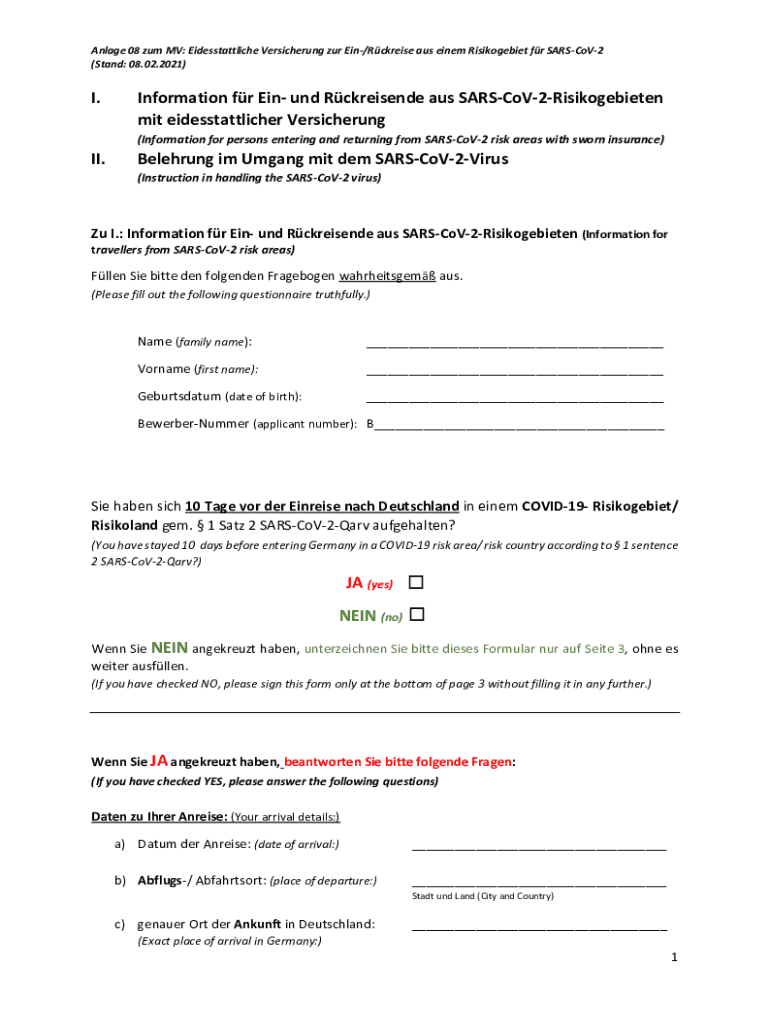 Fillable Online und Rckreisende aus SARS-CoV-2-Risikogebieten mit ...