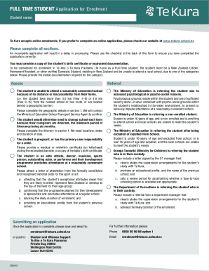 Fillable Online FULL TIME STUDENT Application for Enrolment - Te Aho o Te Kura Pounamu Fax Email ...