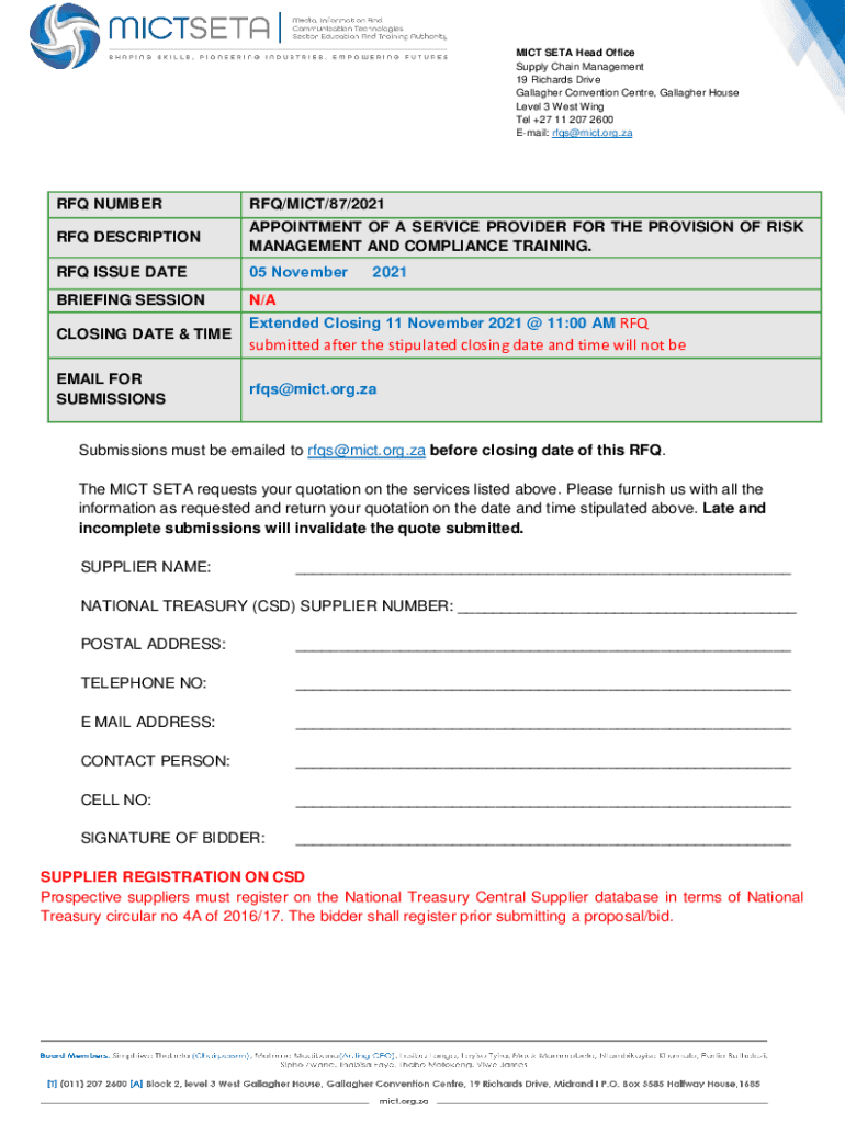 Fillable Online APPOINTMENT OF A SERVICE PROVIDER FOR THE ...