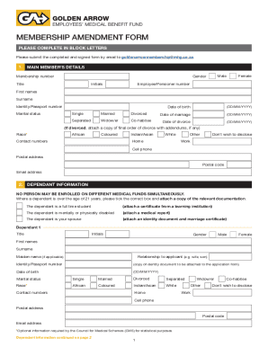 Fillable Online aon.co.zamember-amendment-formMEMBERSHIP AMENDMENT FORM ...