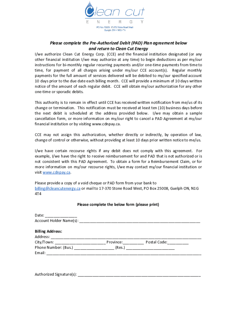 Fillable Online fill.ioPRE-AUTHORIZED-DEBIT-PAD-AGREEMENT-I-WePRE ...