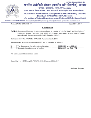 Fillable Online Subject: Extension of last date for submission and date ...