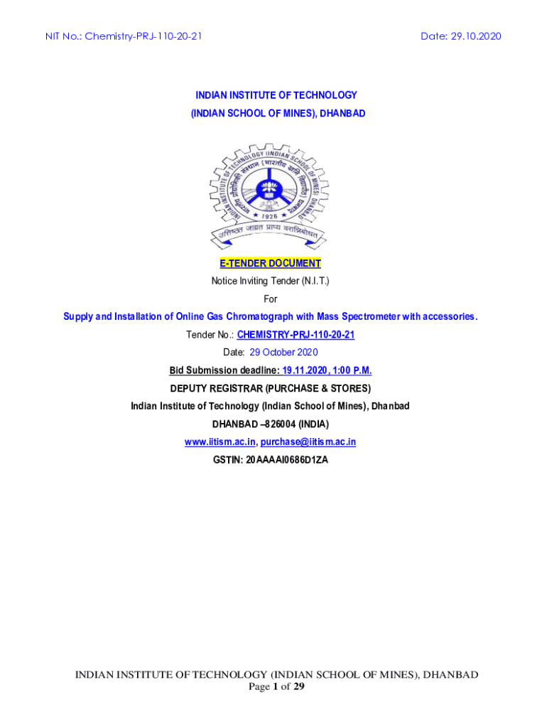 Fillable Online Tenders Indian Institute of Technology MadrasTenders ...