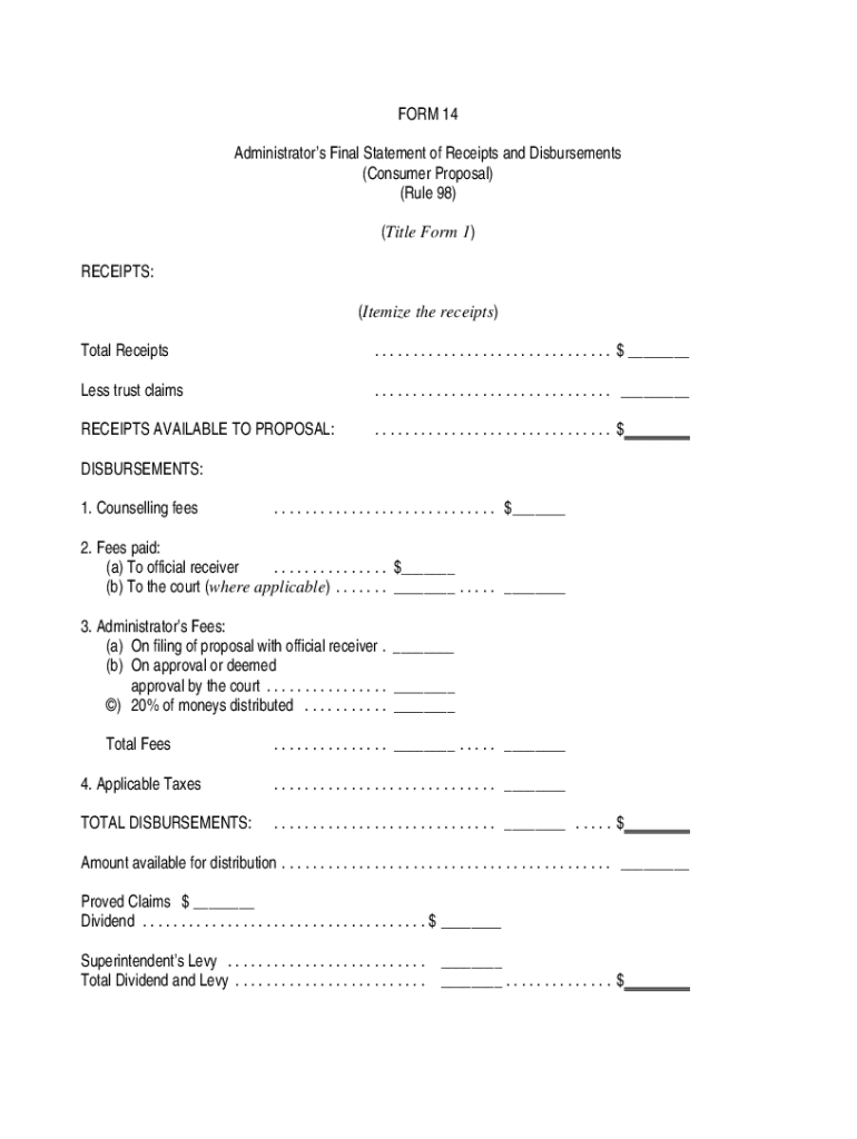 Fillable Online FORM 14 Administrators Final Statement of Receipts and ...