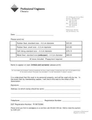 Fillable Online peo.on.ca sites defaultP.Eng. seal order form - peo.on ...