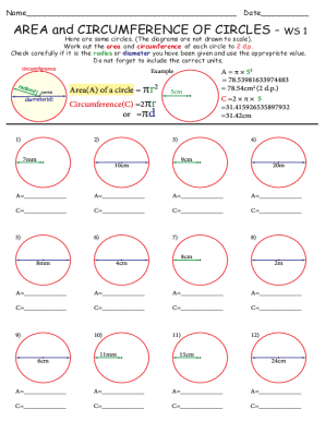 Fillable Online Circumference & Area Of A Circle (8 Common Questions ...