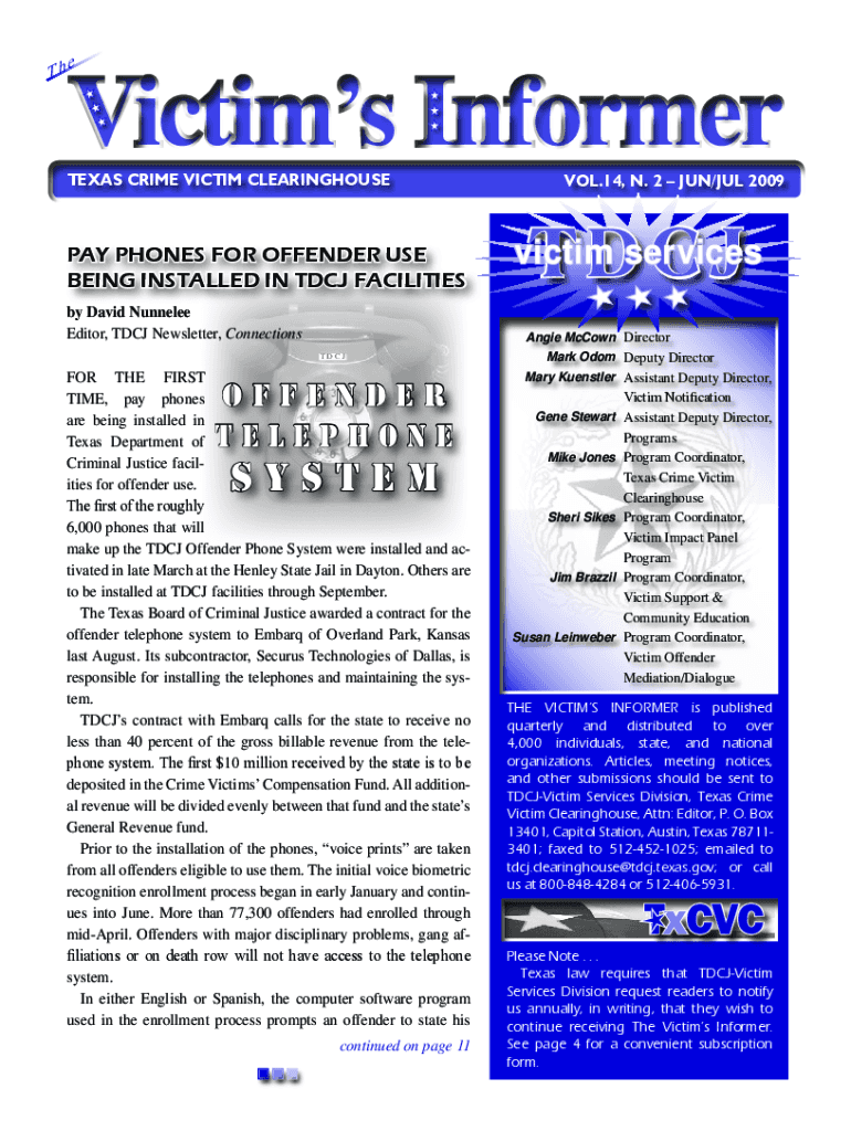 Fillable Online tdcj.texas.govvictiminformernewsletterPublications - Victim Services - Victim's ...