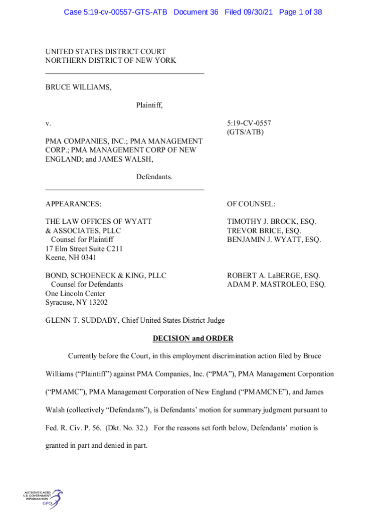 Fillable Online Case 5:19-cv-00557-GTS-ATB Document 36 Filed 09/30/21 ...