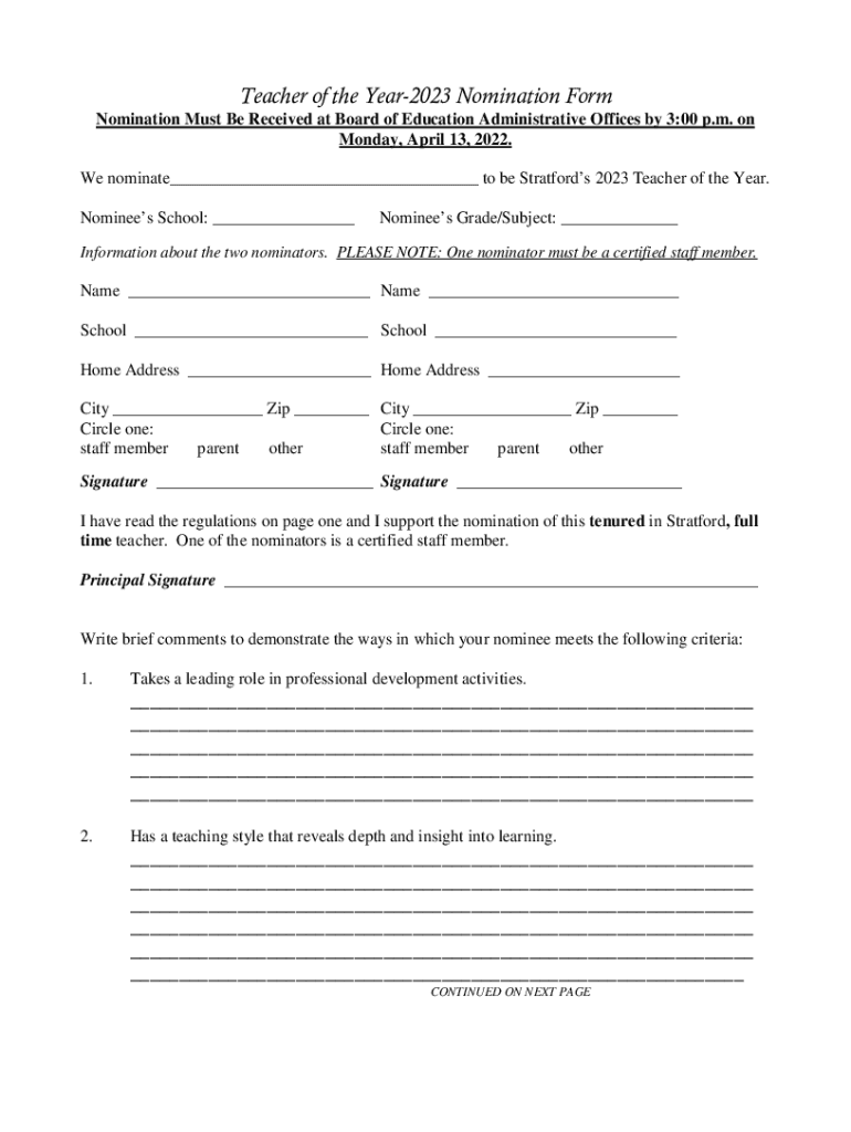 Fillable Online Teacher of the Year 2023 Fax Email Print - pdfFiller